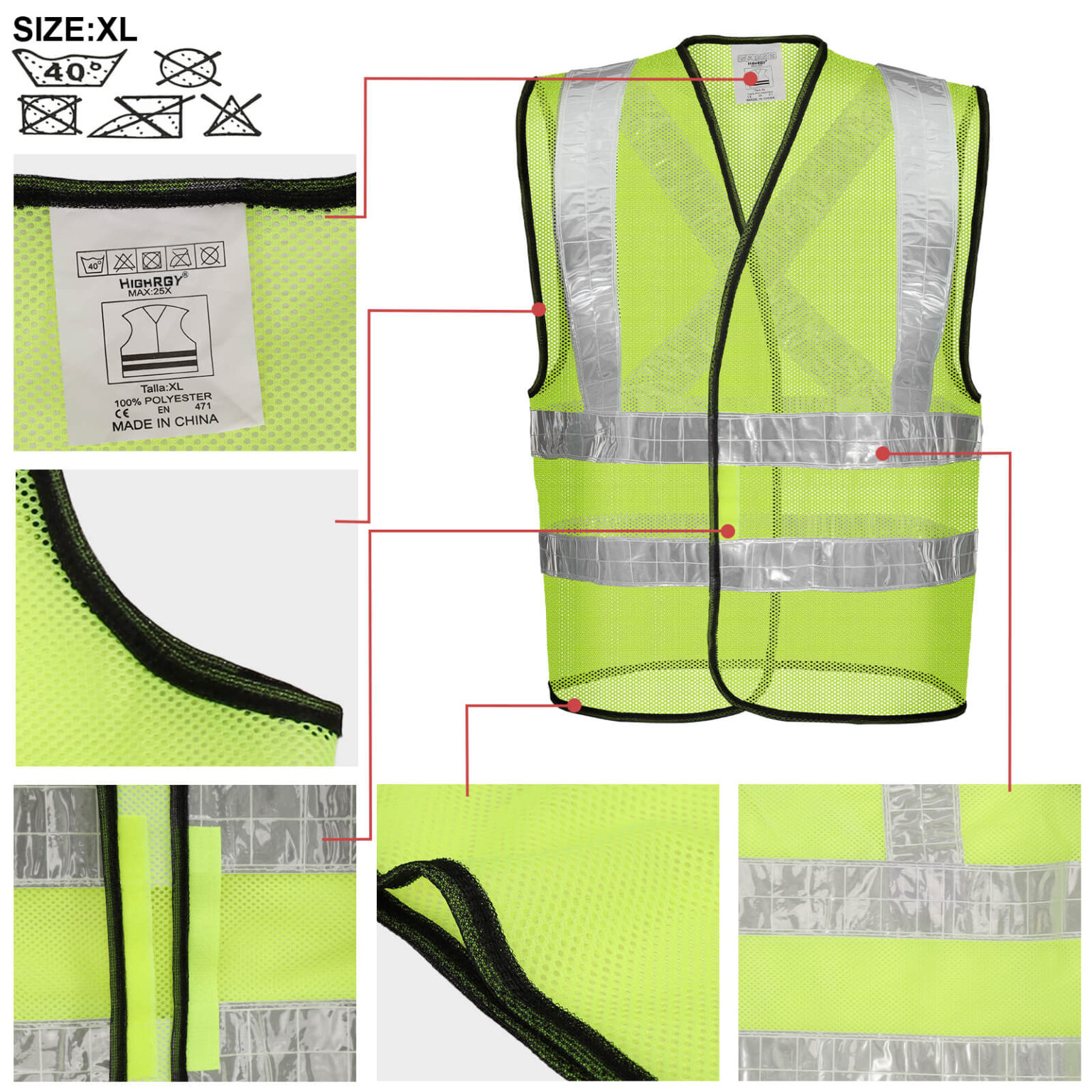 HIGH VISIBILITY SAFETY VEST-1 YELLOW (MESH) - shichuang Germany GmbH